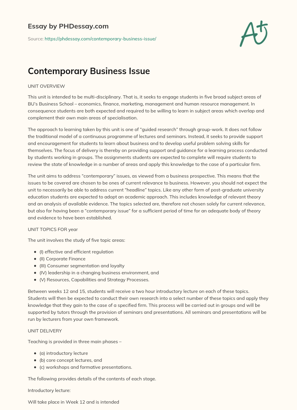 Contemporary Business Issue - PHDessay.com