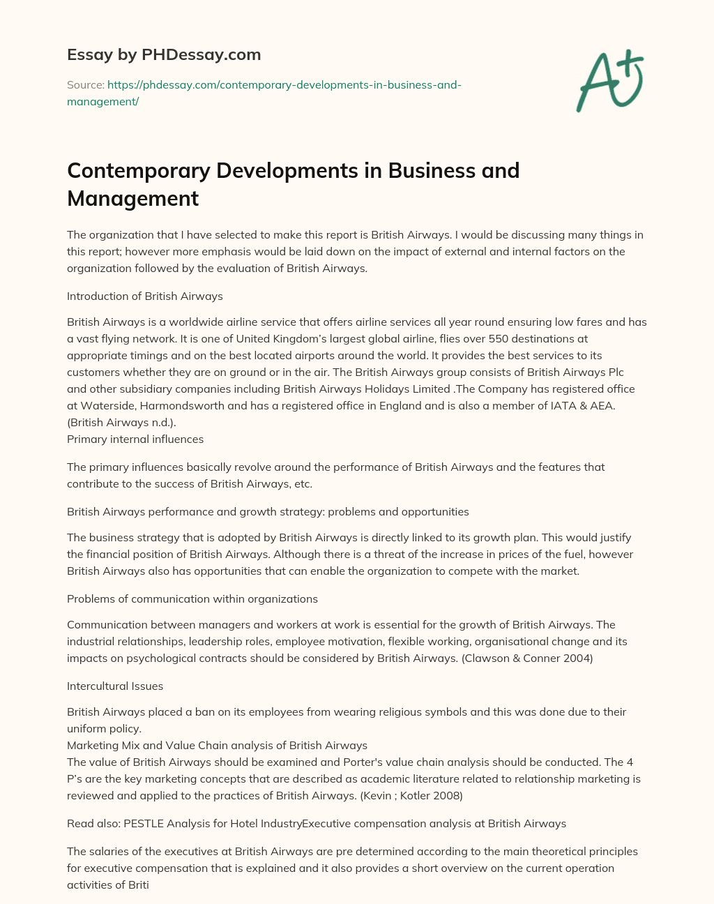 Contemporary Developments in Business and Management - PHDessay.com