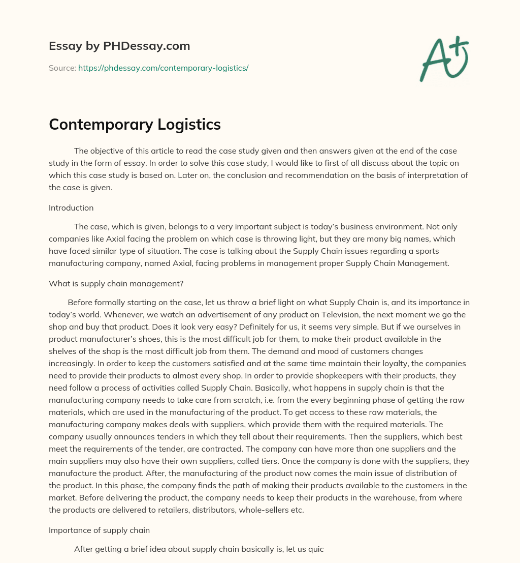 Contemporary Logistics - PHDessay.com