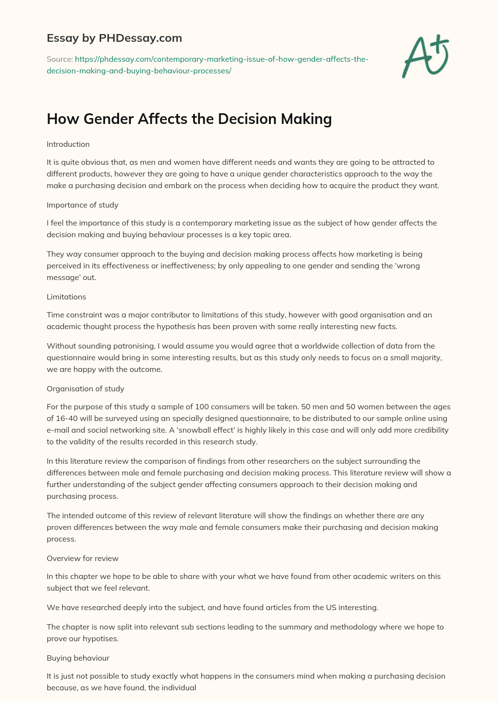 How Gender Affects the Decision Making - PHDessay.com
