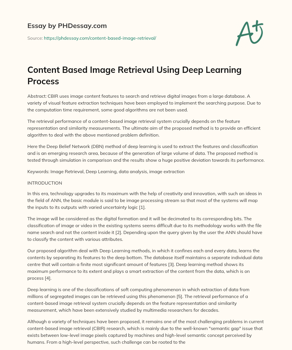Content Based Image Retrieval Using Deep Learning Process - PHDessay.com