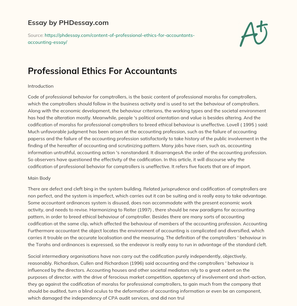 Professional Ethics For Accountants - PHDessay.com