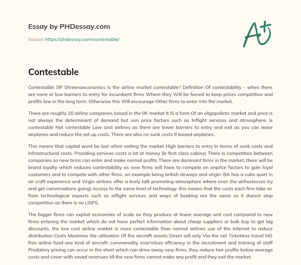 Contestable (400 Words) - PHDessay.com