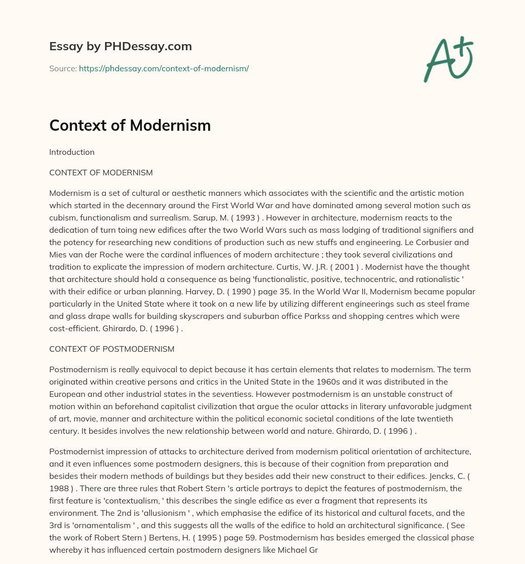 Context of Modernism - PHDessay.com