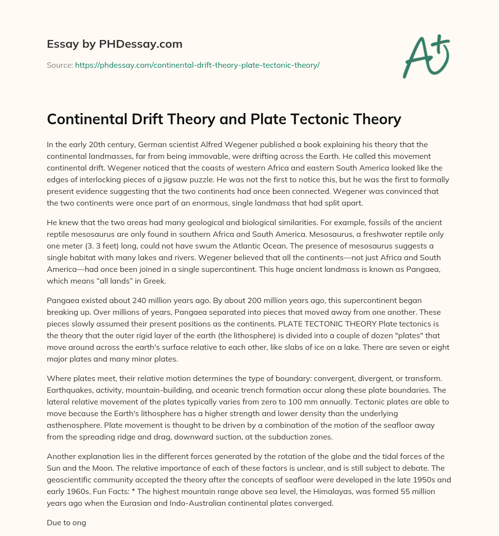 Continental Drift Theory and Plate Tectonic Theory - PHDessay.com