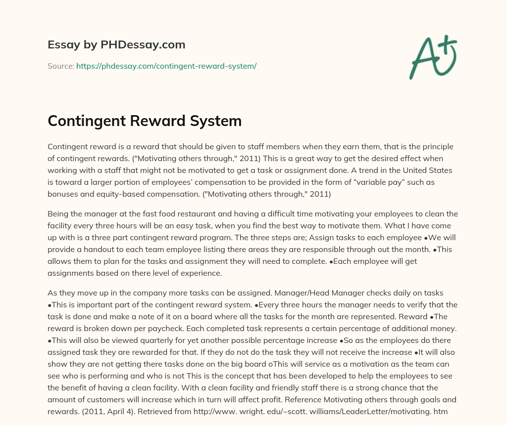 Contingent Reward System - PHDessay.com