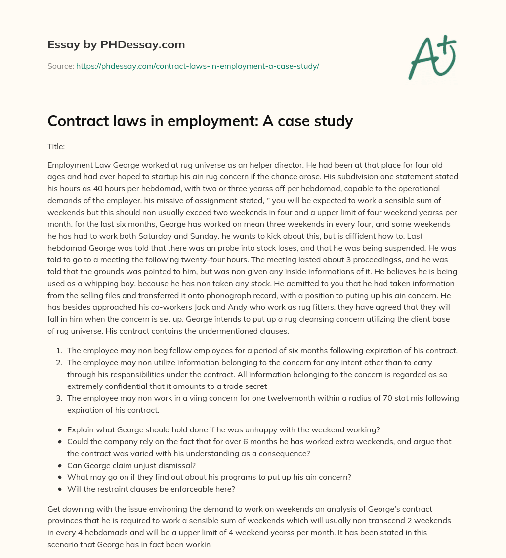 Contract laws in employment: A case study - PHDessay.com