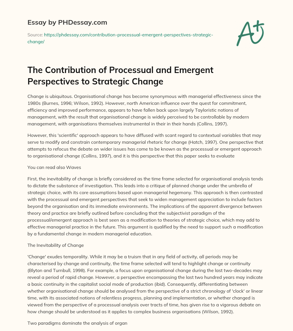 The Contribution of Processual and Emergent Perspectives to Strategic ...