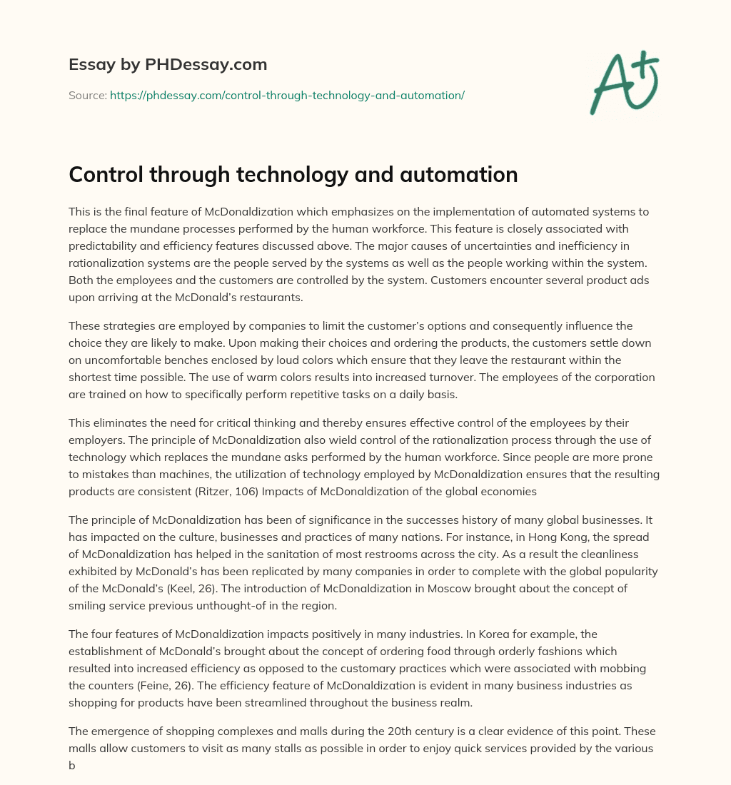 Control through technology and automation - PHDessay.com