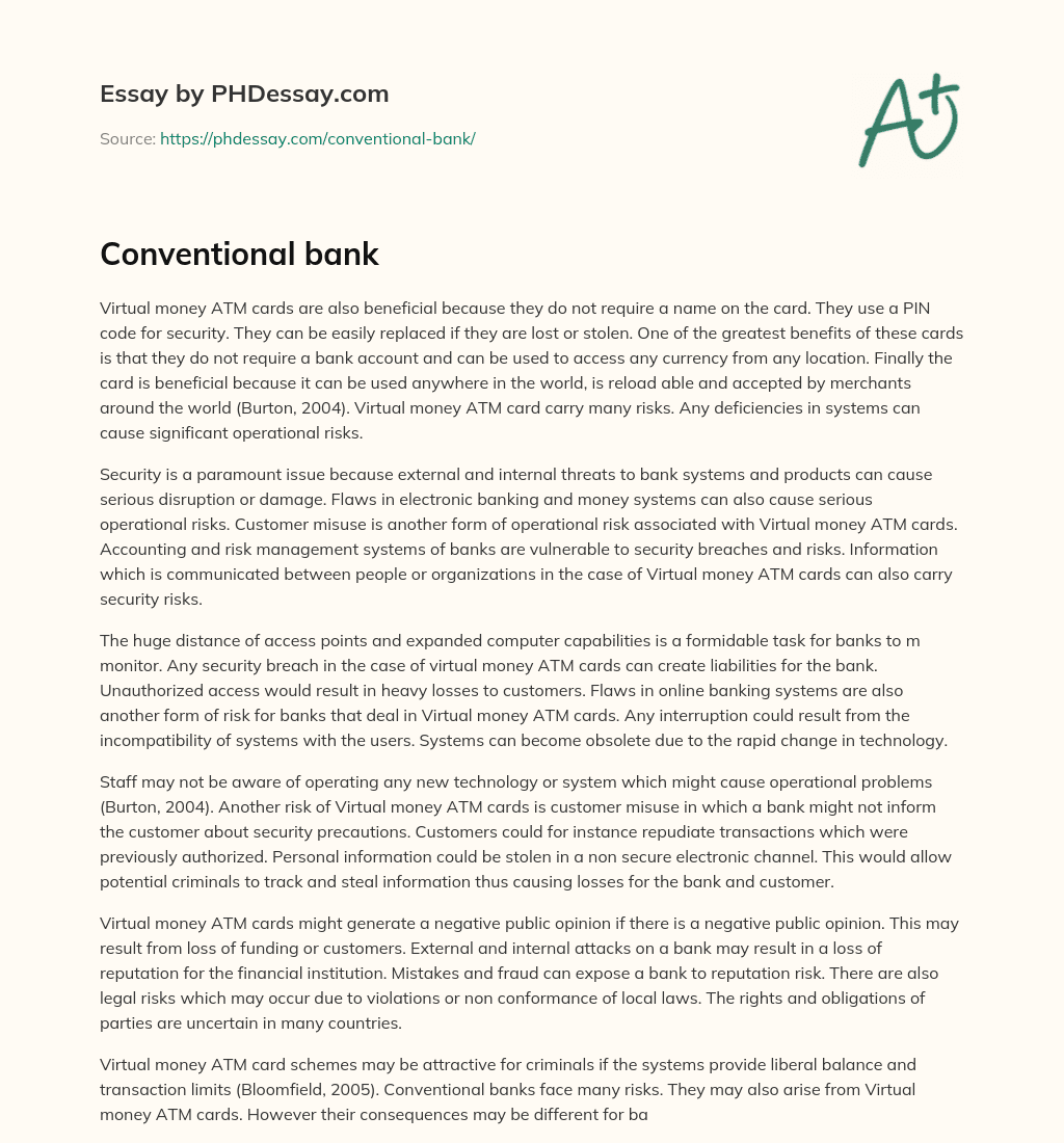 Conventional bank (500 Words) - PHDessay.com