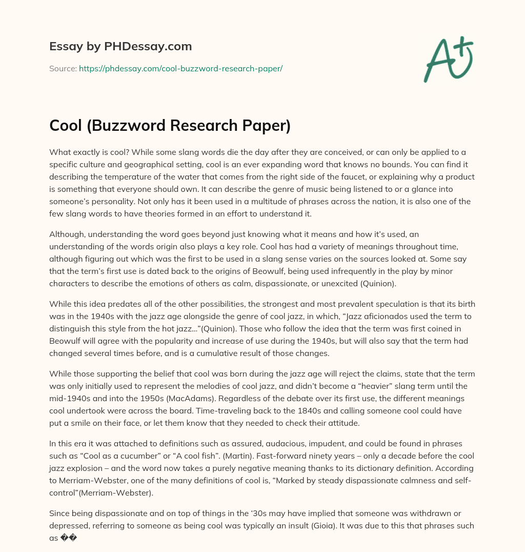 Cool (Buzzword Research Paper) - PHDessay.com