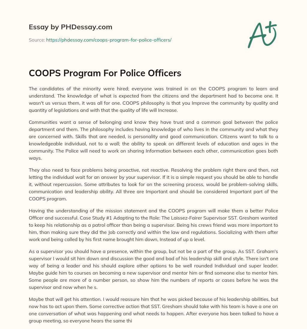 COOPS Program For Police Officers (500 Words) - PHDessay.com