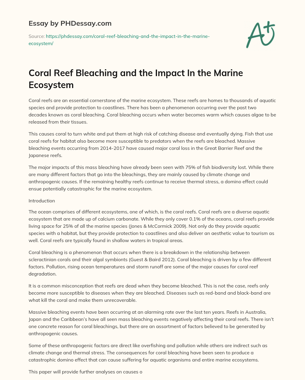Coral Reef Bleaching and the Impact In the Marine Ecosystem - PHDessay.com