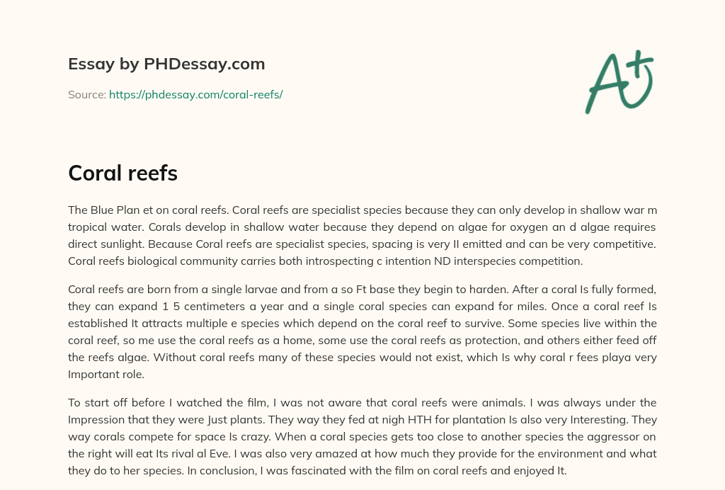 Coral reefs (300 Words) - PHDessay.com