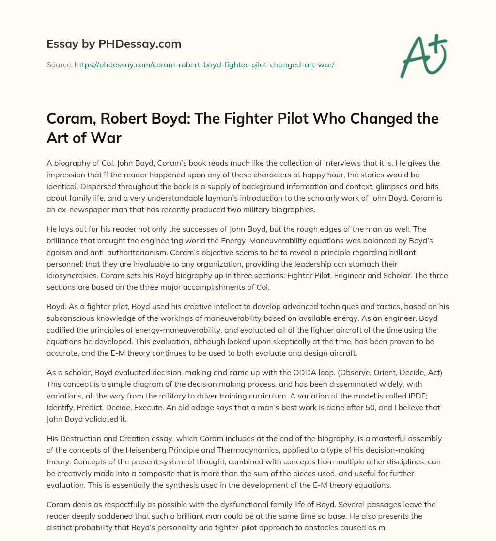 Coram, Robert Boyd: The Fighter Pilot Who Changed the Art of War (600 ...