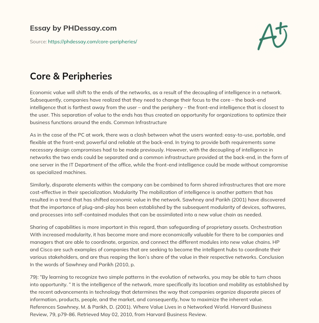 Core & Peripheries (500 Words) - PHDessay.com