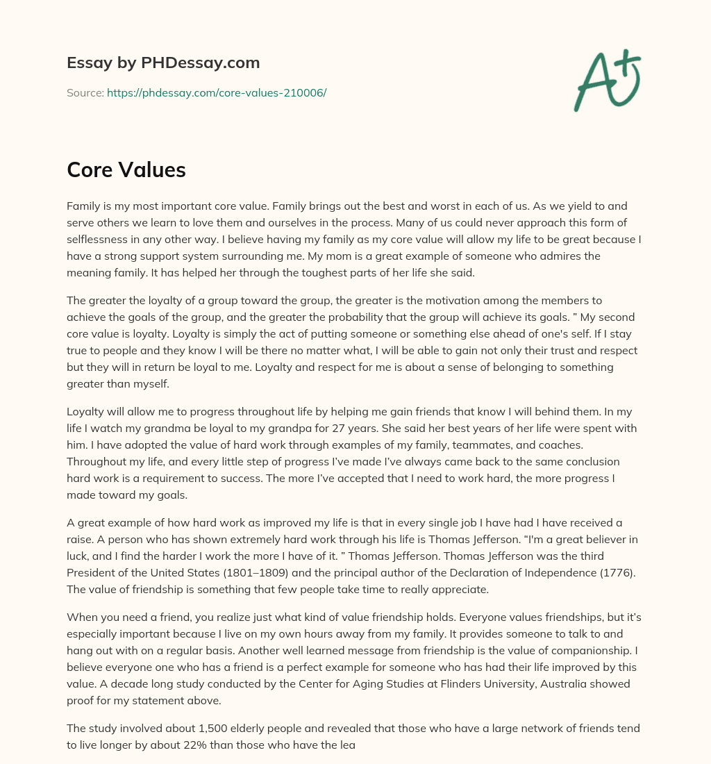 Core Values - PHDessay.com