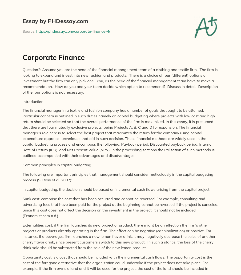 Corporate Finance - PHDessay.com