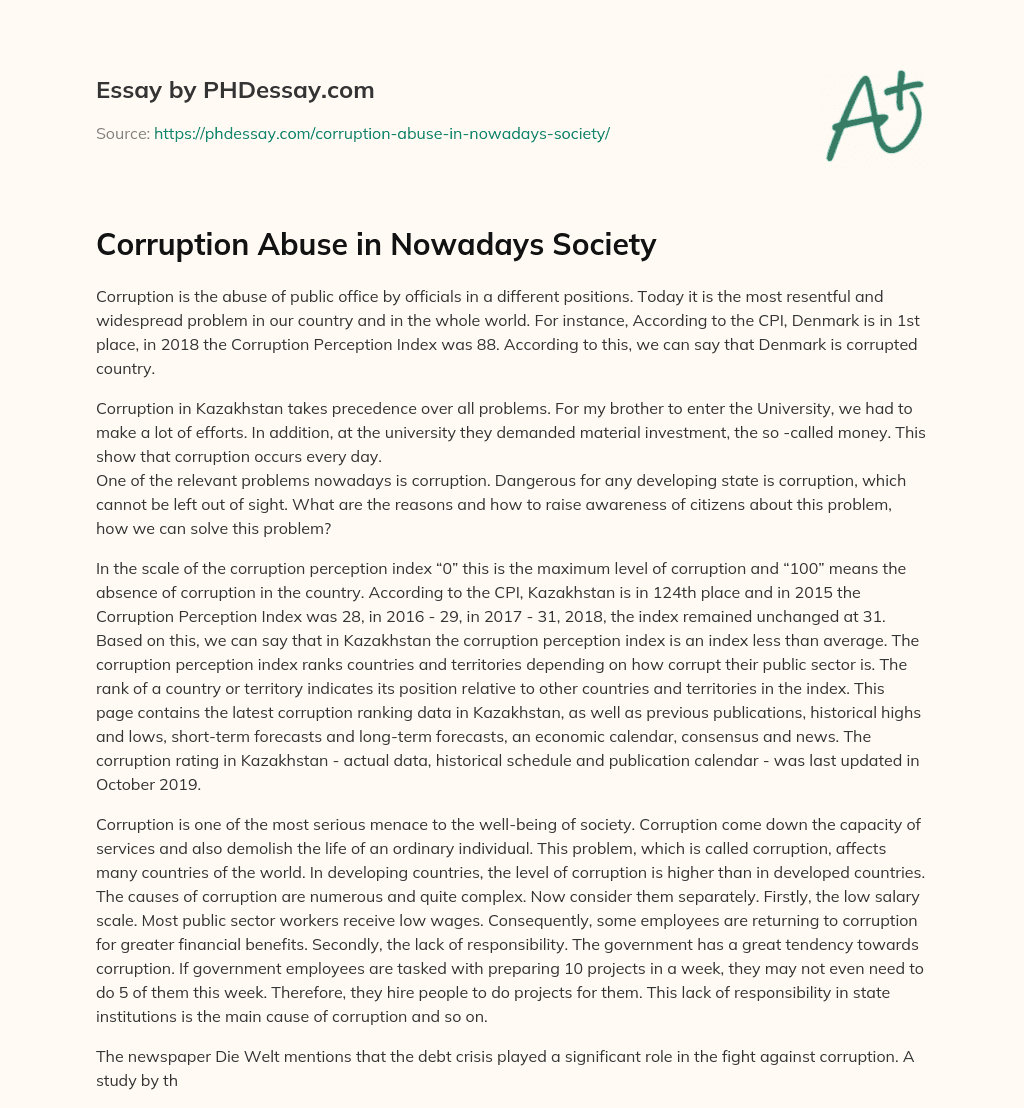 Corruption Abuse in Nowadays Society - PHDessay.com