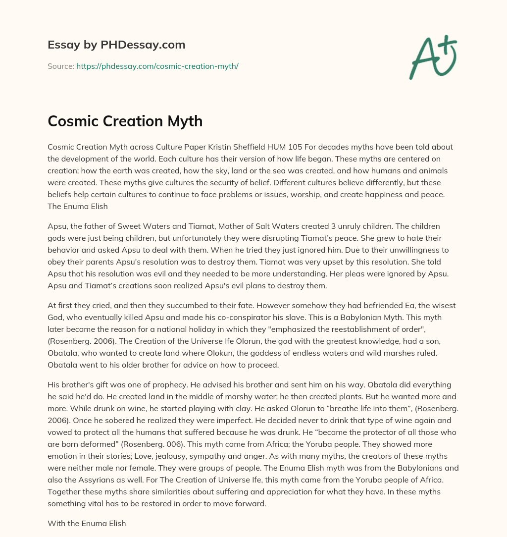Cosmic Creation Myth - PHDessay.com