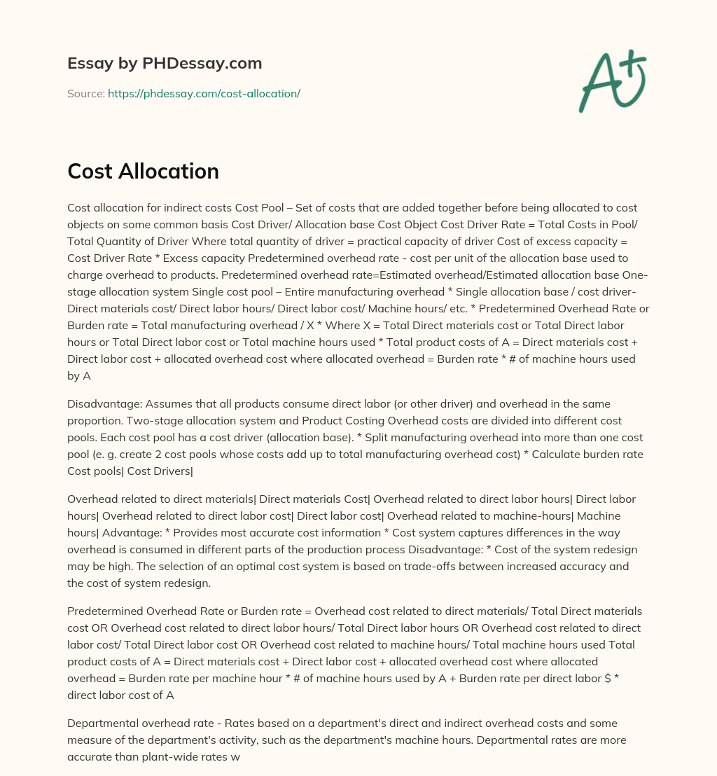 Cost Allocation - PHDessay.com