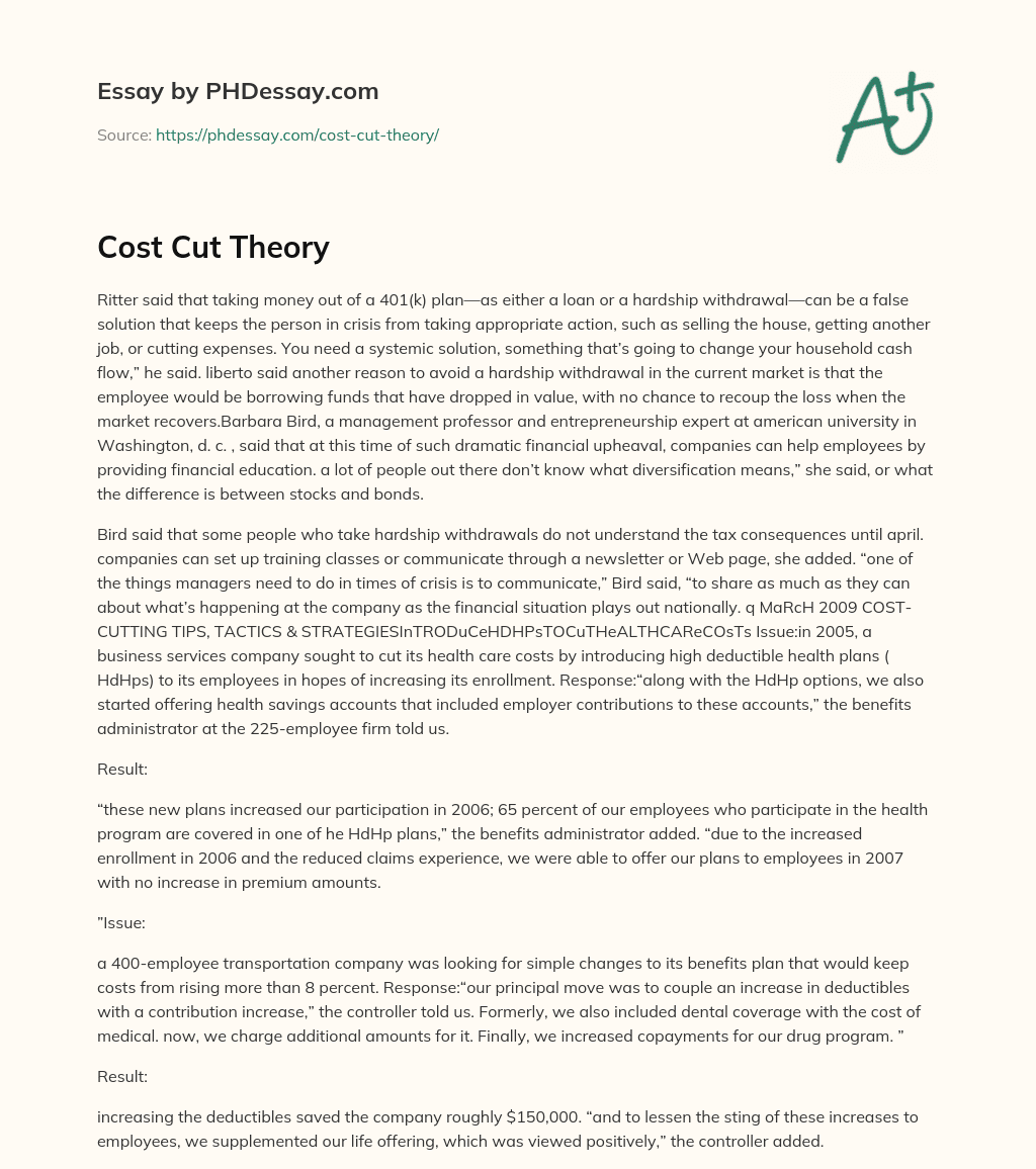 Cost Cut Theory (500 Words) - PHDessay.com