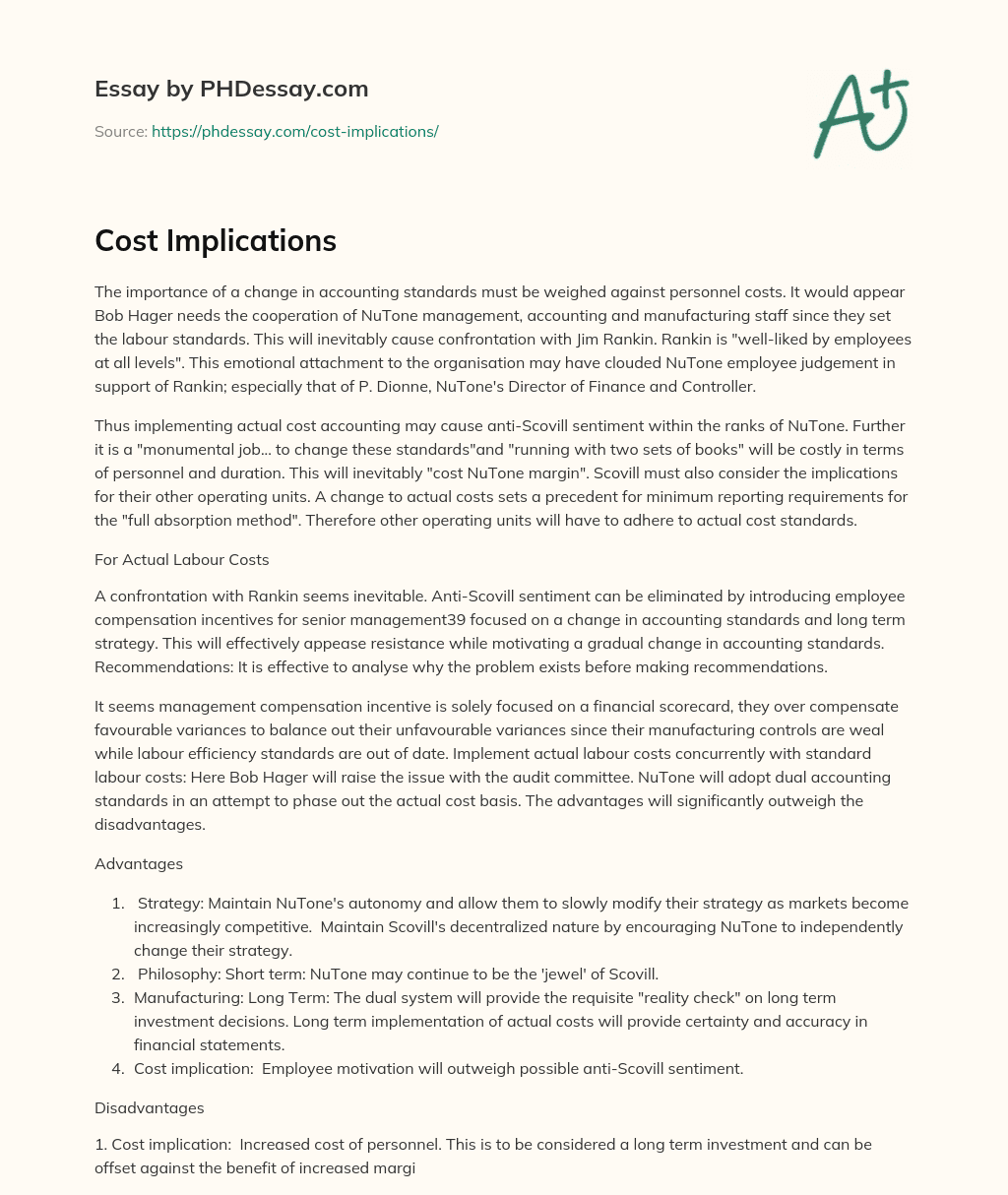 Cost Implications - PHDessay.com