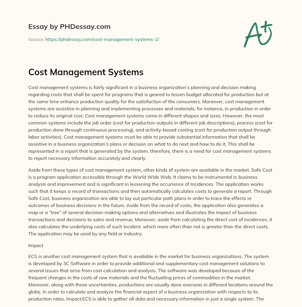 Cost Management Systems - PHDessay.com