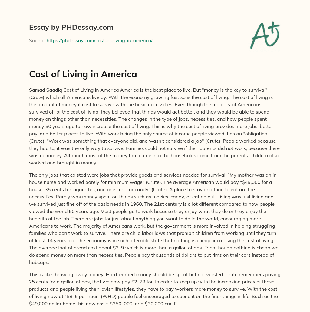 Cost of Living in America - PHDessay.com