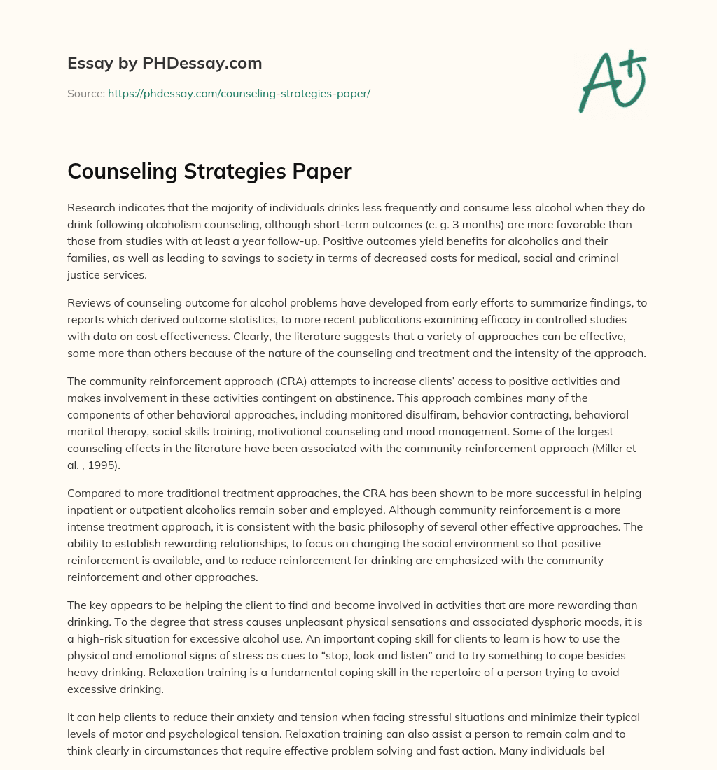 Counseling Strategies Paper - PHDessay.com