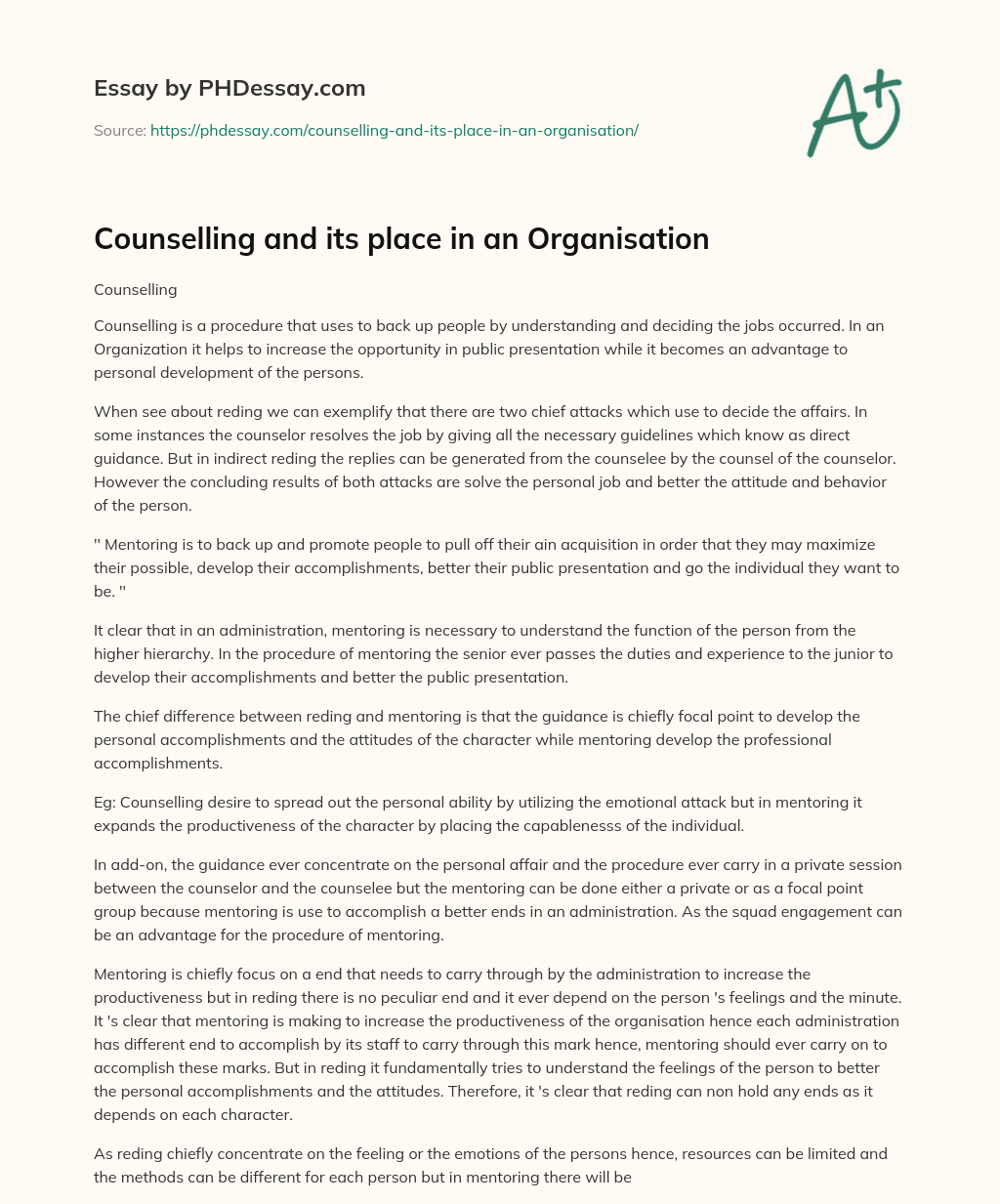 Counselling and its place in an Organisation - PHDessay.com