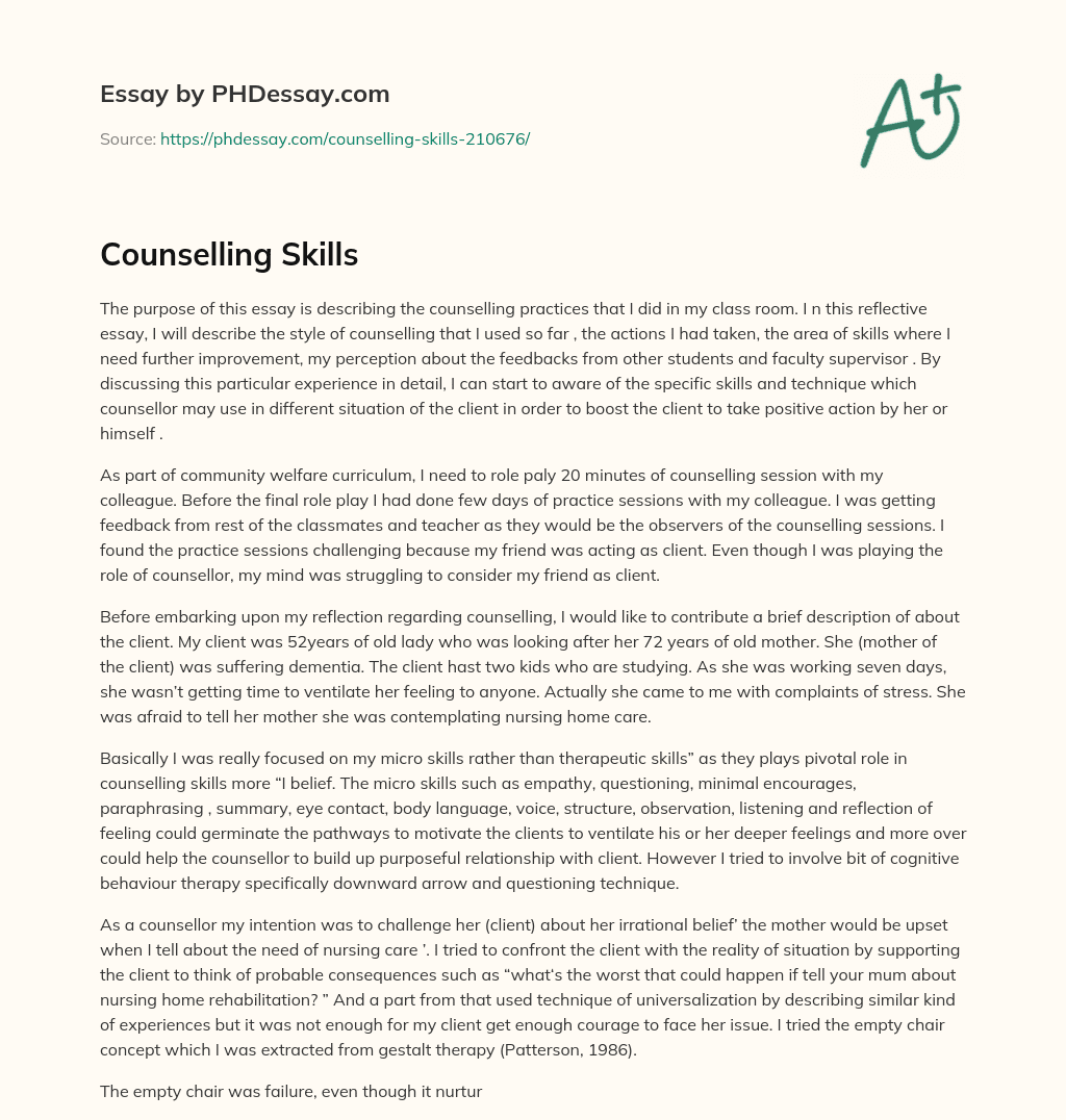 Counselling Skills PHDessay Counselling Skills PHDessay