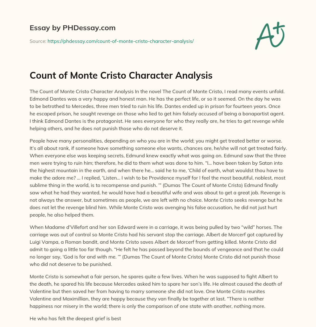 Count of Monte Cristo Character Analysis - PHDessay.com