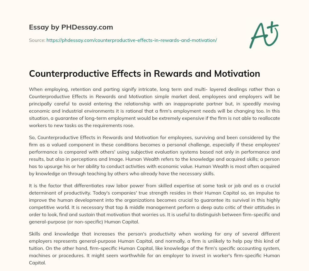 Counterproductive Effects in Rewards and Motivation - PHDessay.com