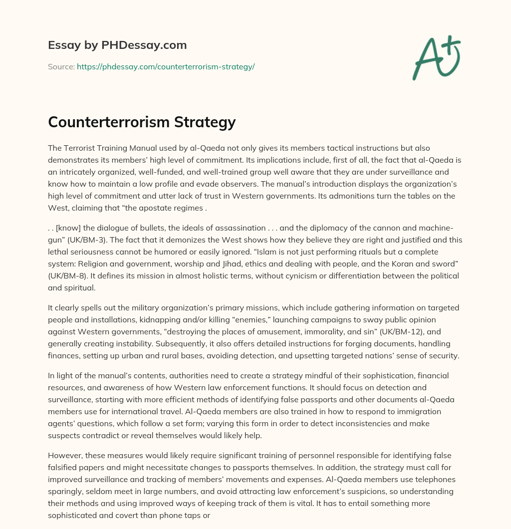 Counterterrorism Strategy (600 Words) - PHDessay.com
