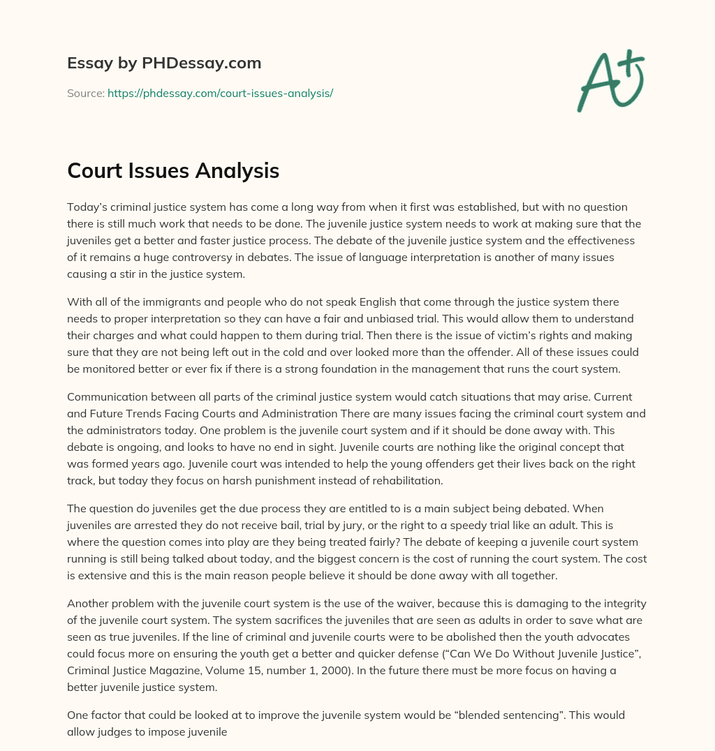 Court Issues Analysis - PHDessay.com