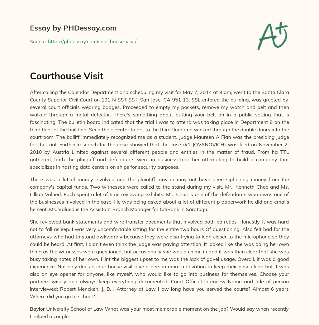 Courthouse Visit Essay Example - PHDessay.com
