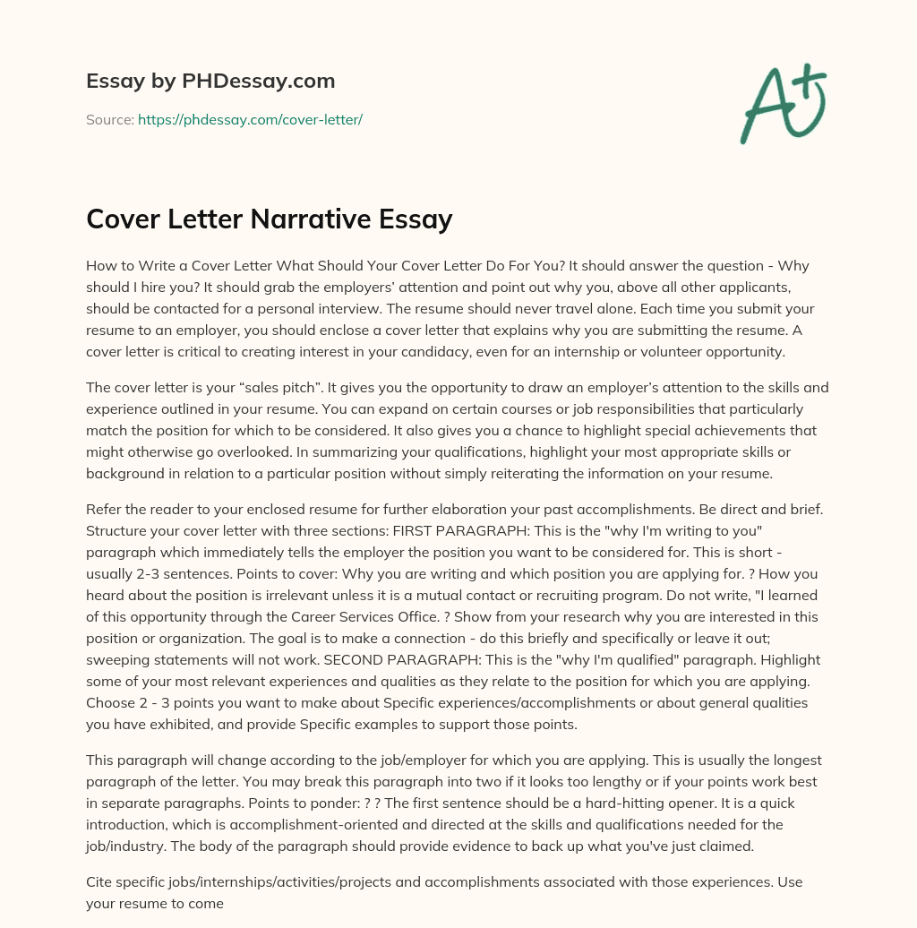 Cover Letter Narrative Essay - PHDessay.com