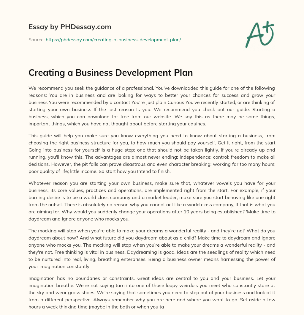 Creating a Business Development Plan - PHDessay.com