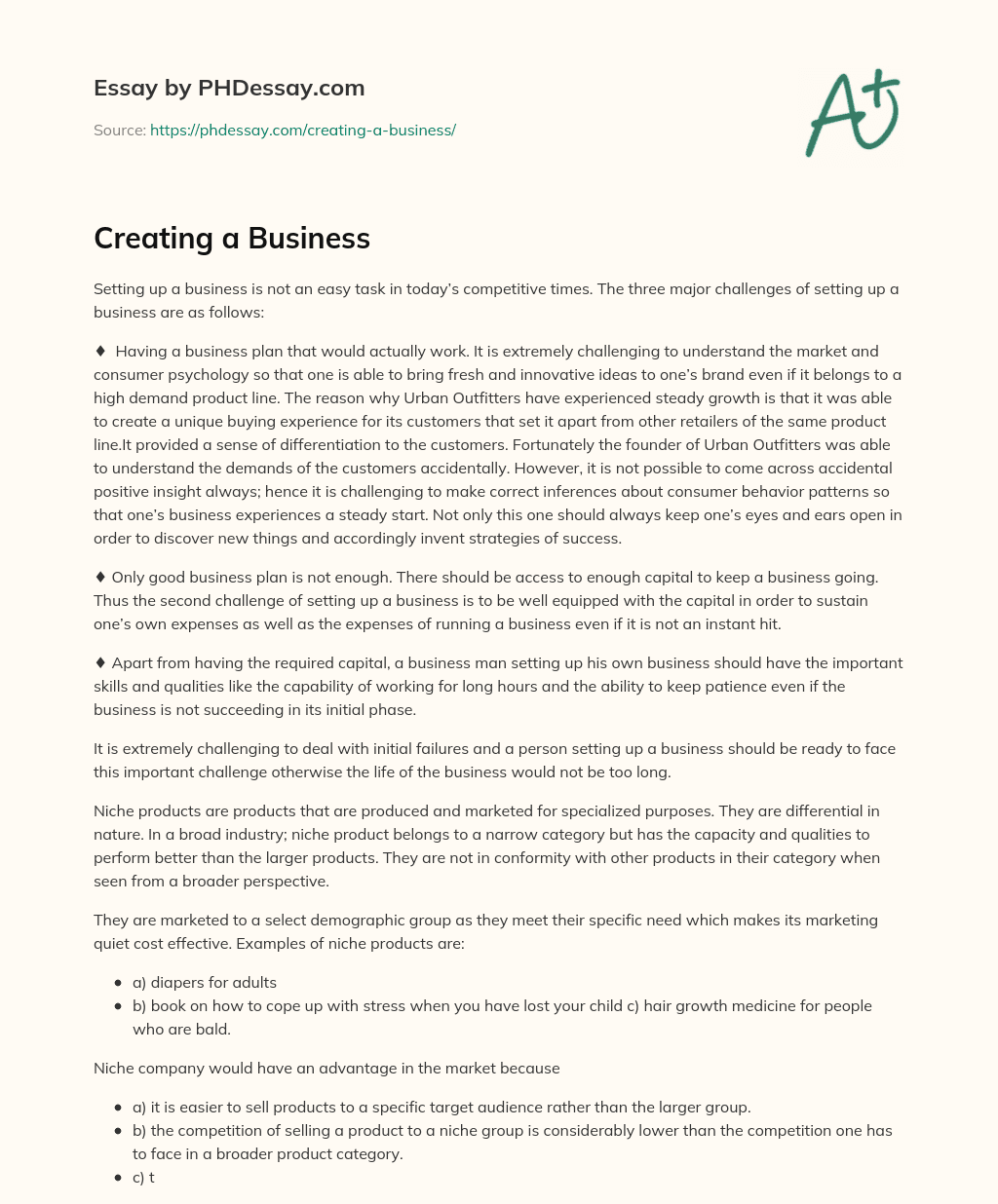 Creating a Business - PHDessay.com