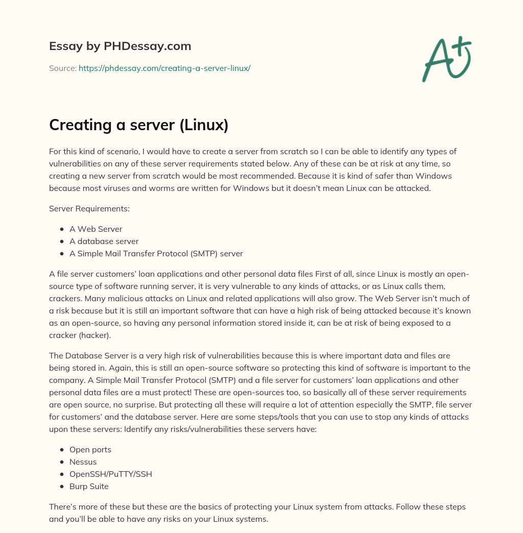 Creating a server (Linux) - PHDessay.com