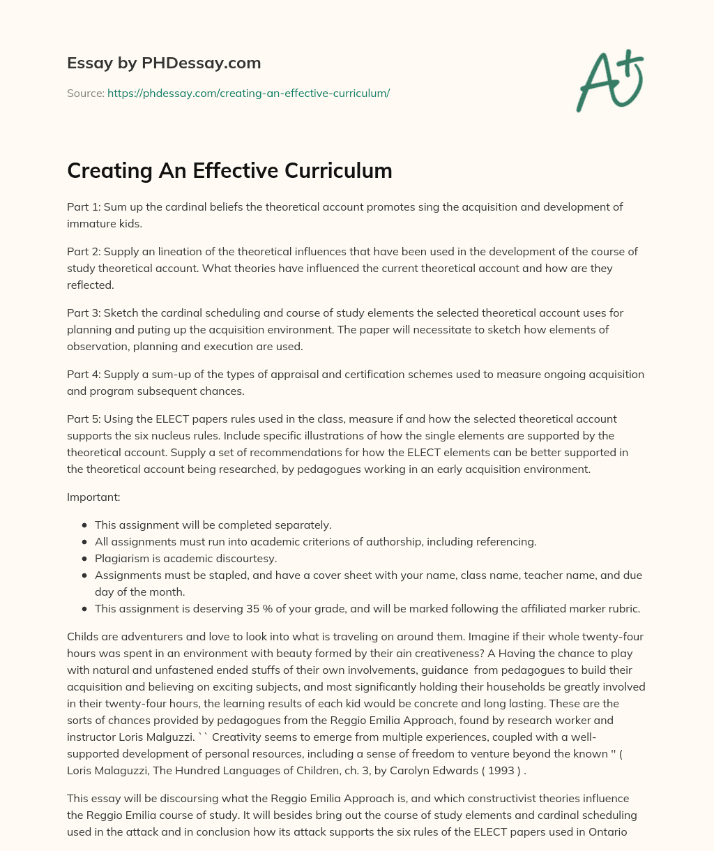 Creating An Effective Curriculum - PHDessay.com