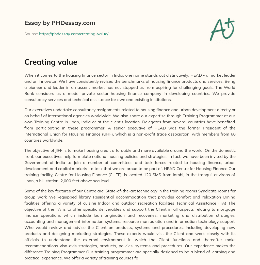 Creating value - PHDessay.com