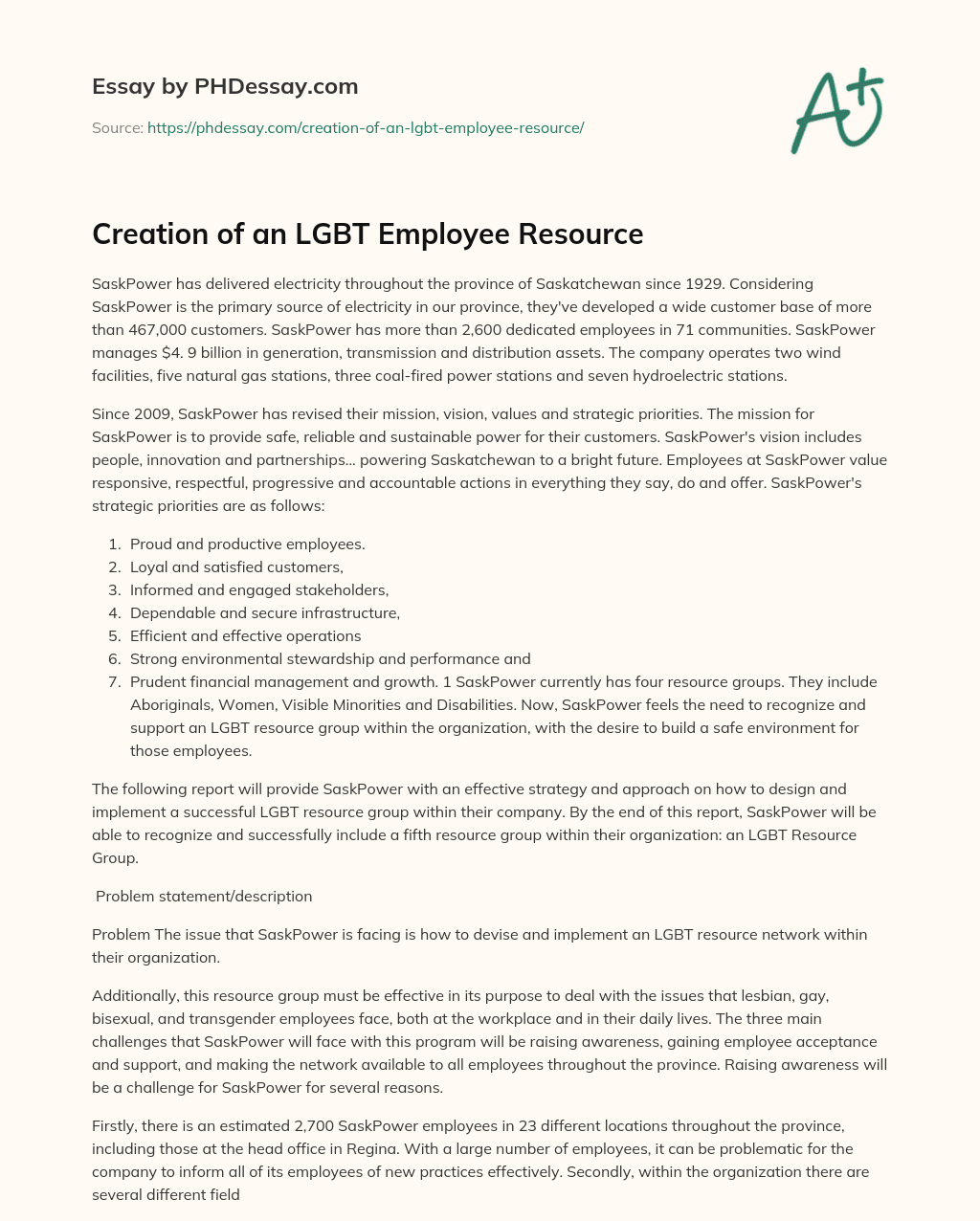 Creation of an LGBT Employee Resource - PHDessay.com