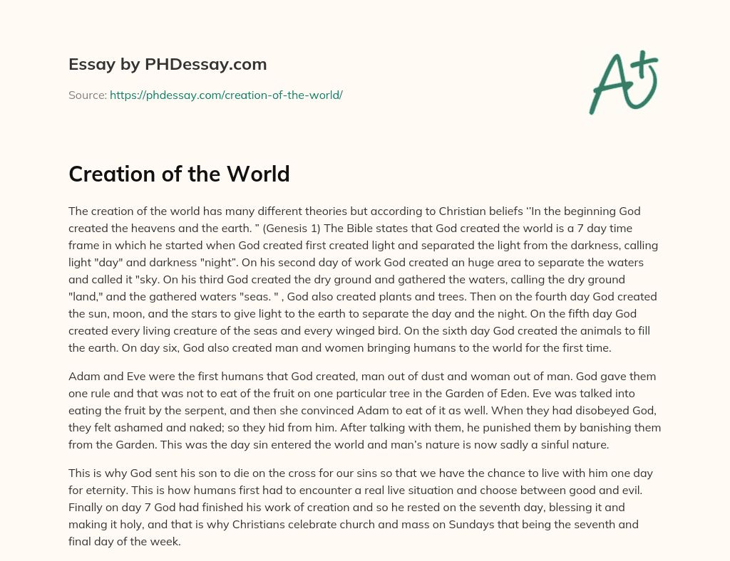 Creation of the World (400 Words) - PHDessay.com