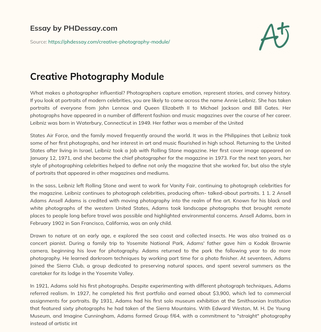 Creative Photography Module - PHDessay.com