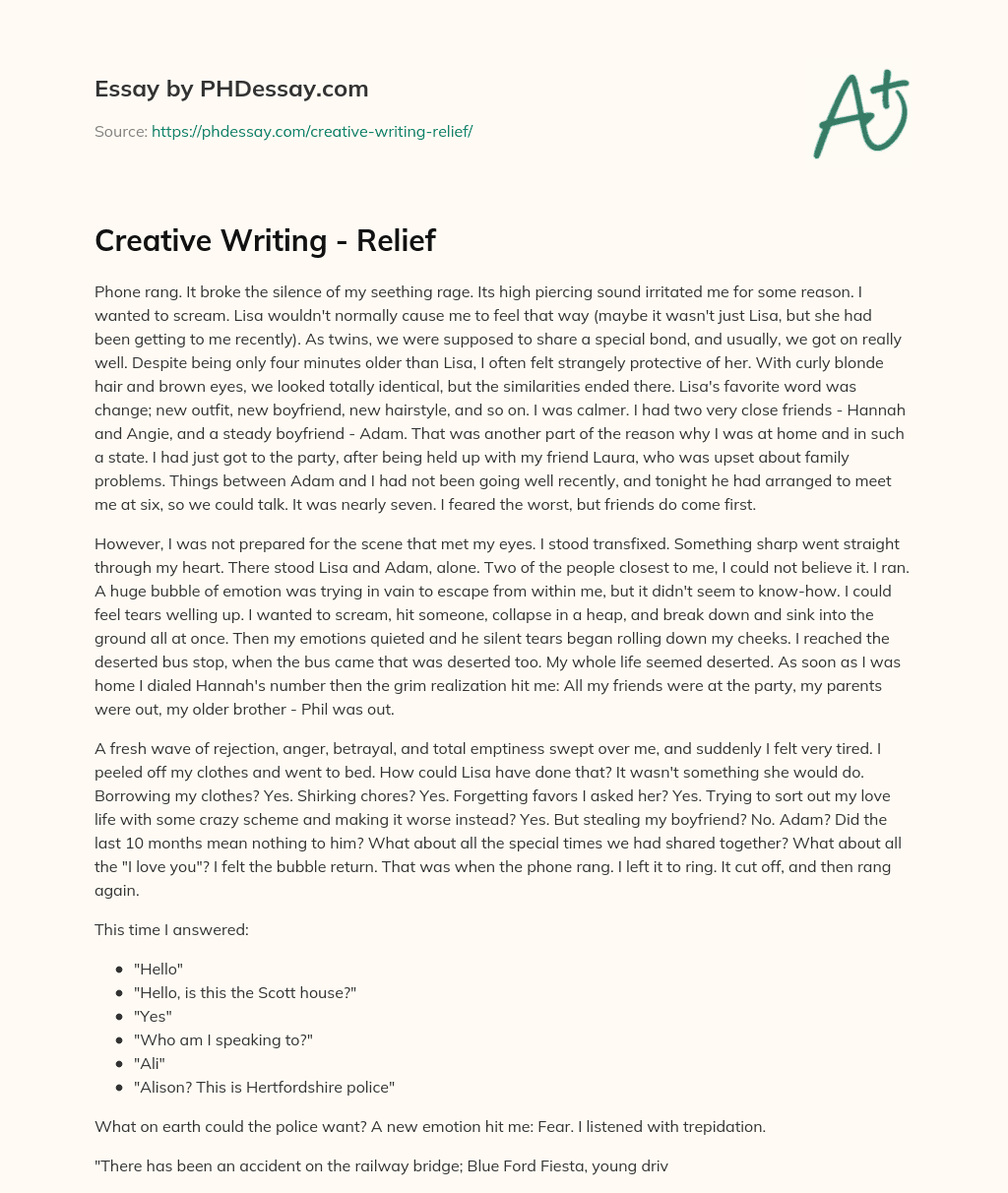 Creative Writing - Relief - PHDessay.com