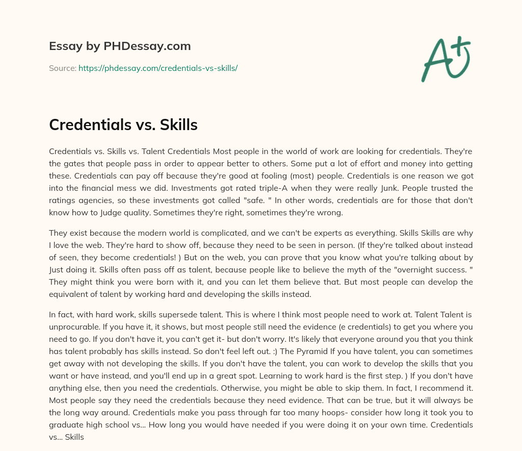 Credentials vs. Skills (400 Words) - PHDessay.com