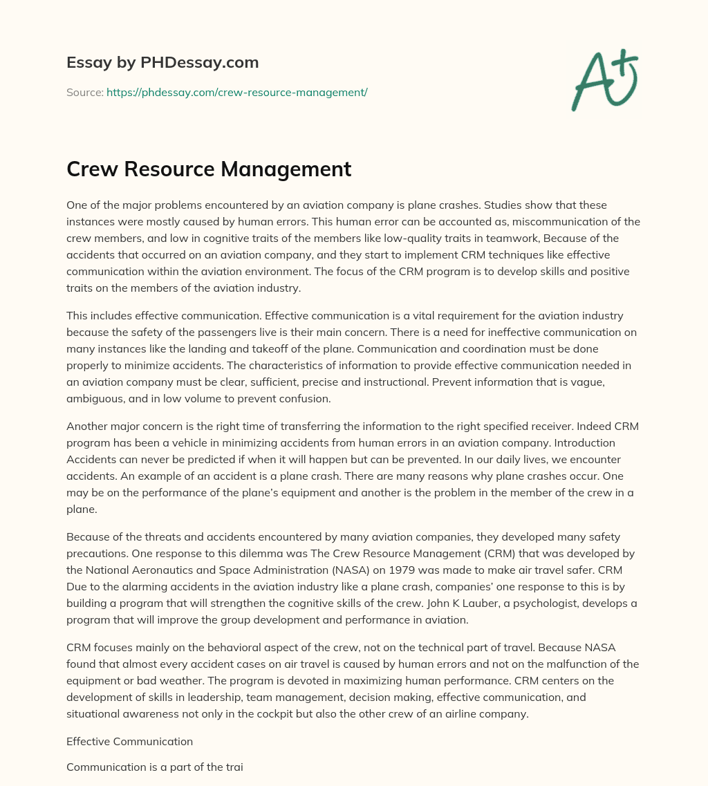 Crew Resource Management - PHDessay.com