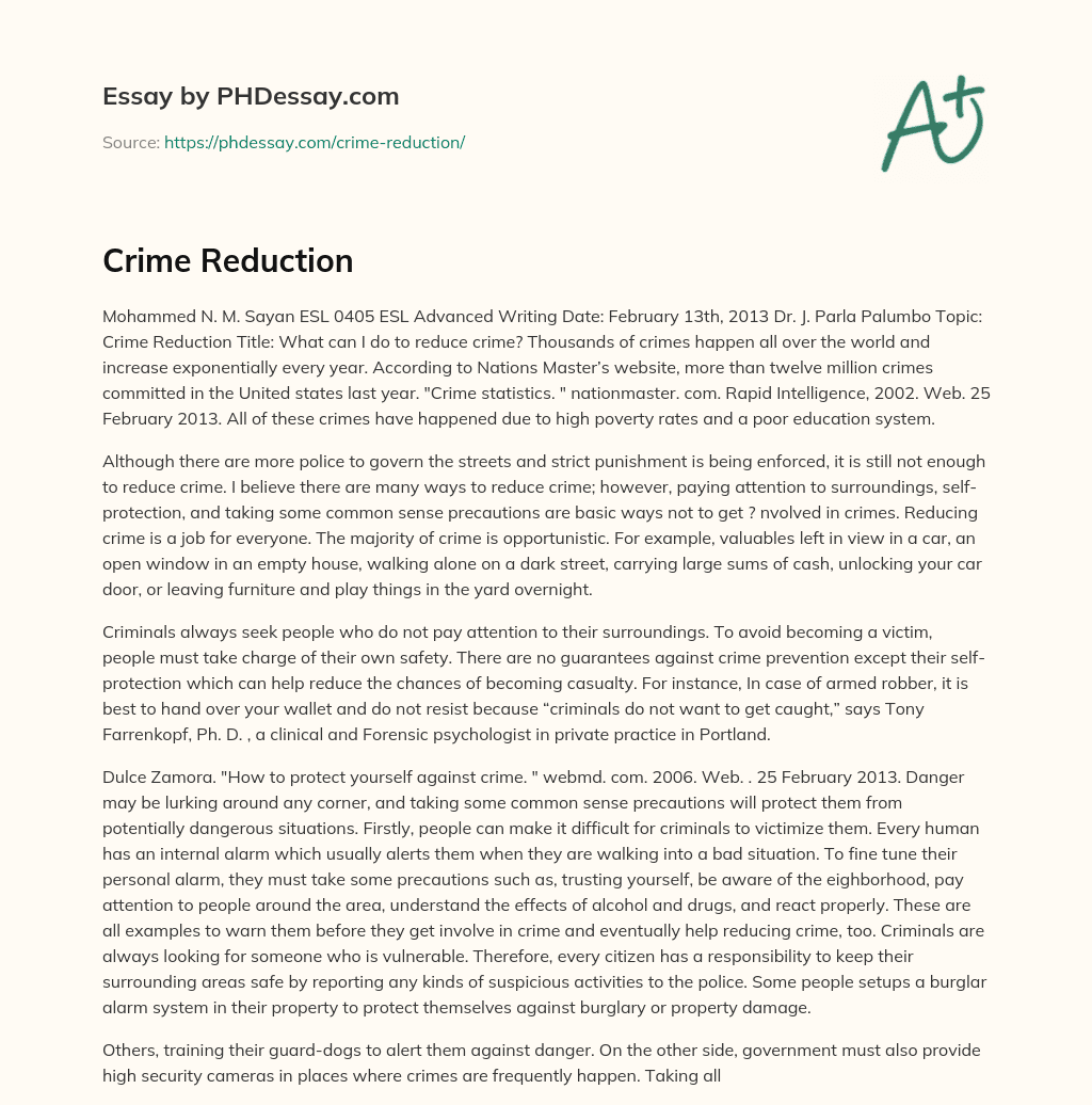 Crime Reduction (600 Words) - PHDessay.com